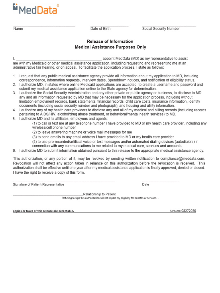 MedData Release of Information 09 2020pdf | PDF | Medicaid | Business