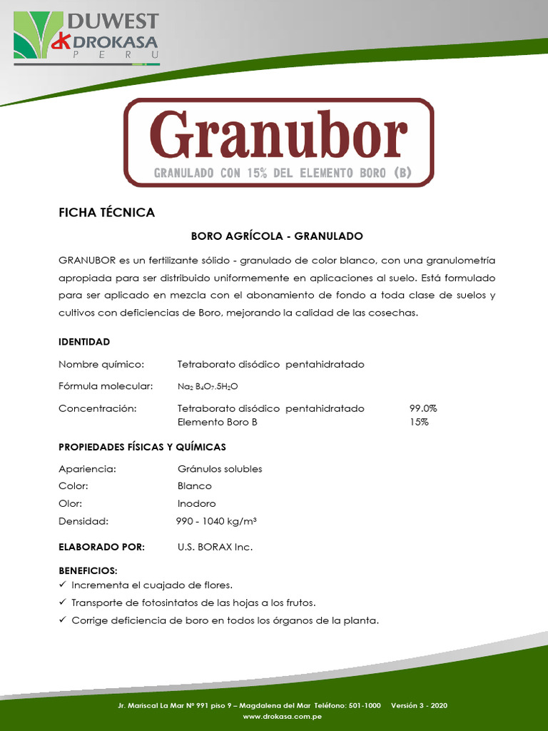 Fertilizante Granubor: Uso y Beneficios | PDF | Agricultura | Plantas