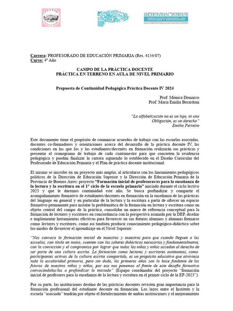 Documento de Práctica Docente IV 2024.Docx | PDF
