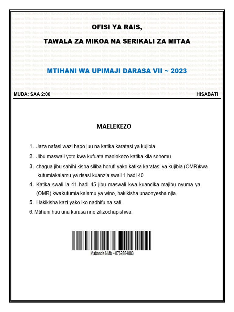 Hisabati DRS Vii 2023 | PDF