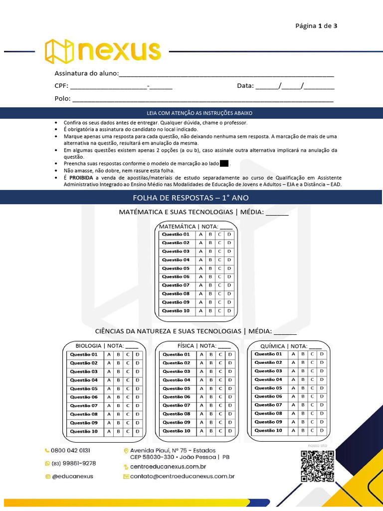 Prova EJA - 1 ano | PDF