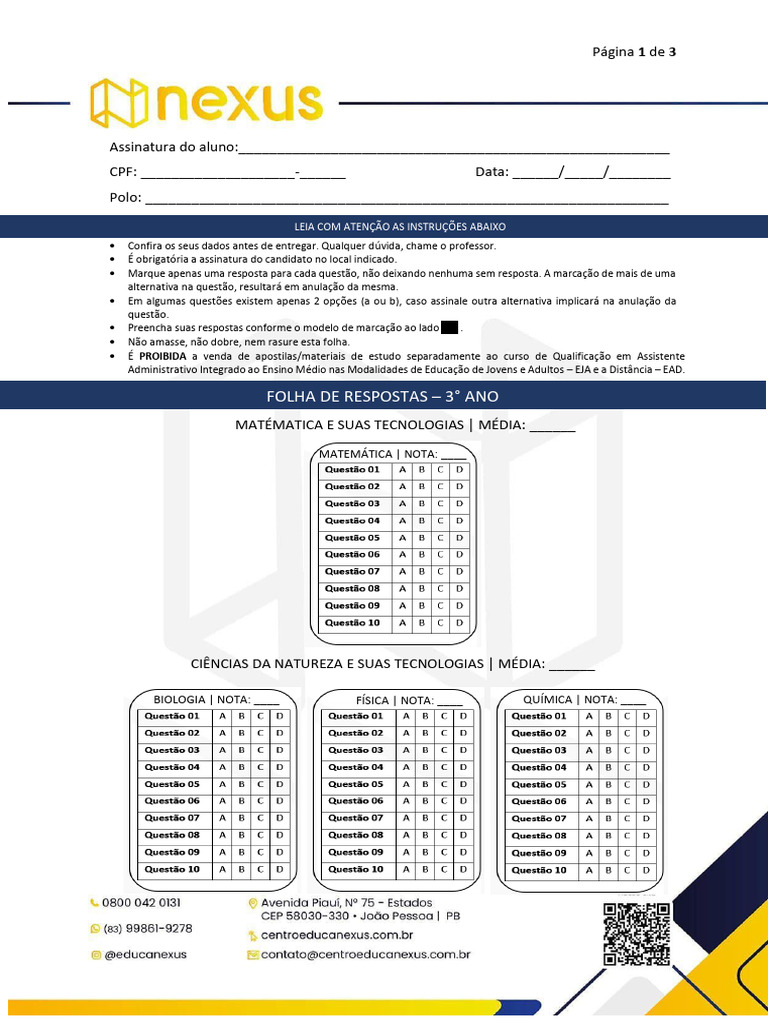 Prova EJA - 3 Ano | PDF | Gene | Ciências e Matemática