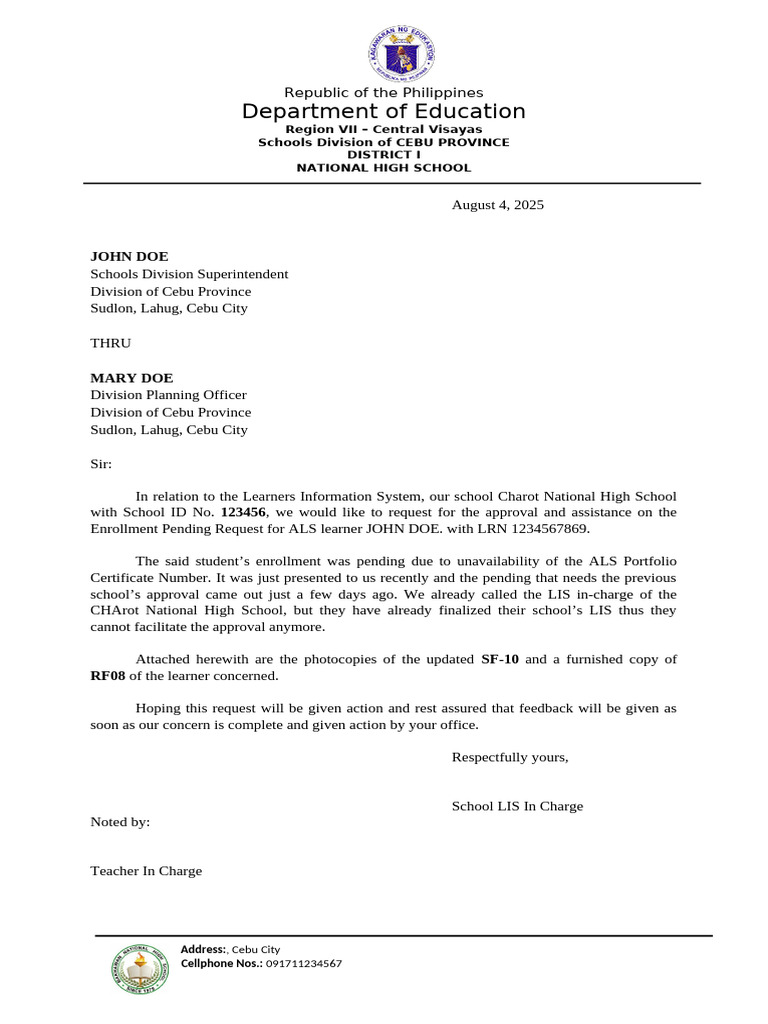 Letter Request_ALS for LIS | PDF