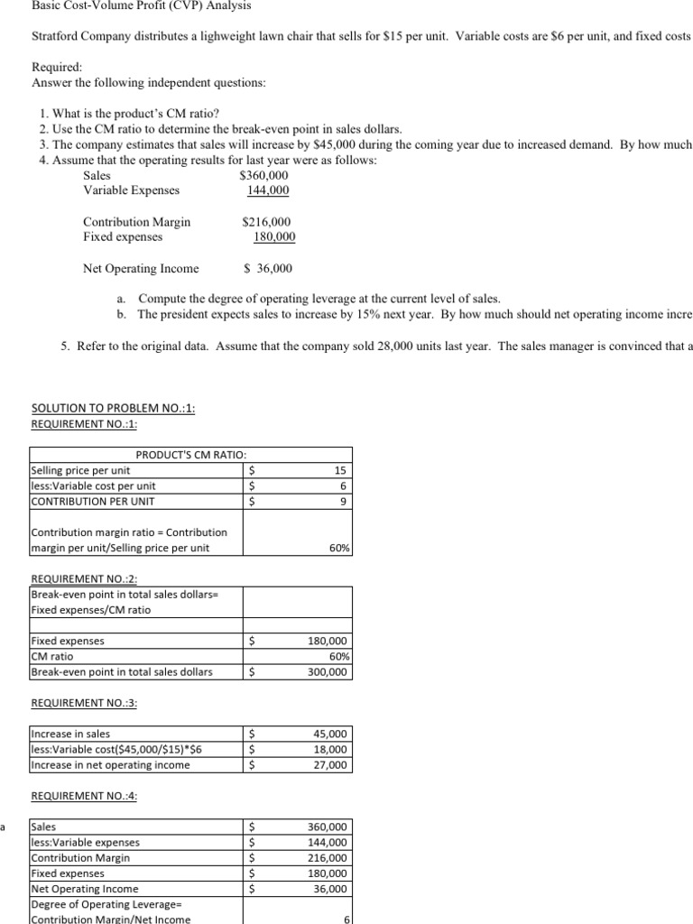 12 CVP Analysis Sample | Microeconomics | Marketing