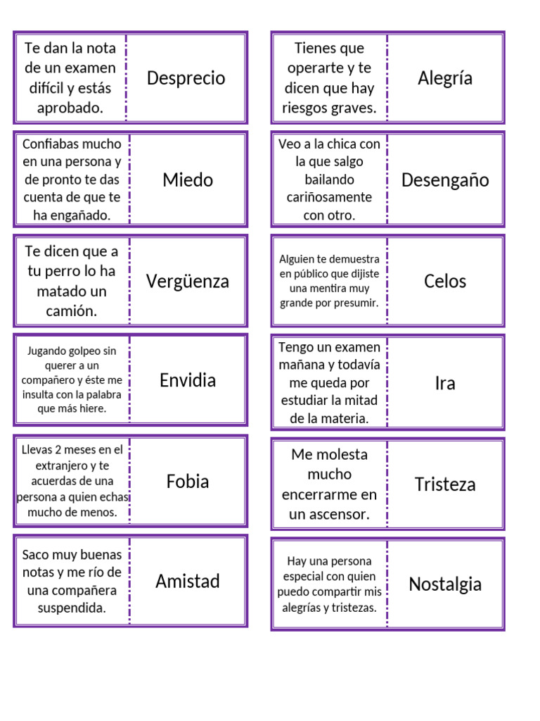 Dominó de Emociones y Sentimientos | PDF | Las emociones