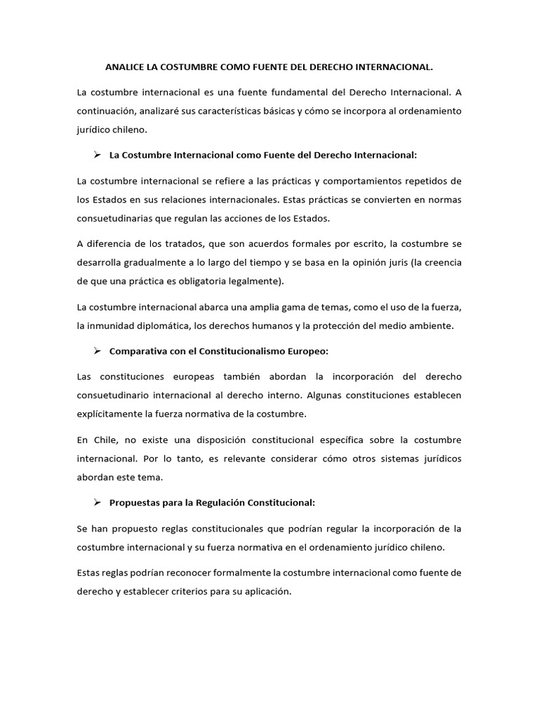 ANALICE LA COSTUMBRE COMO FUENTE DEL DERECHO INTERNACIONAL | PDF ANALICE LA COSTUMBRE COMO FUENTE DEL DERECHO INTERNACIONAL | PDF