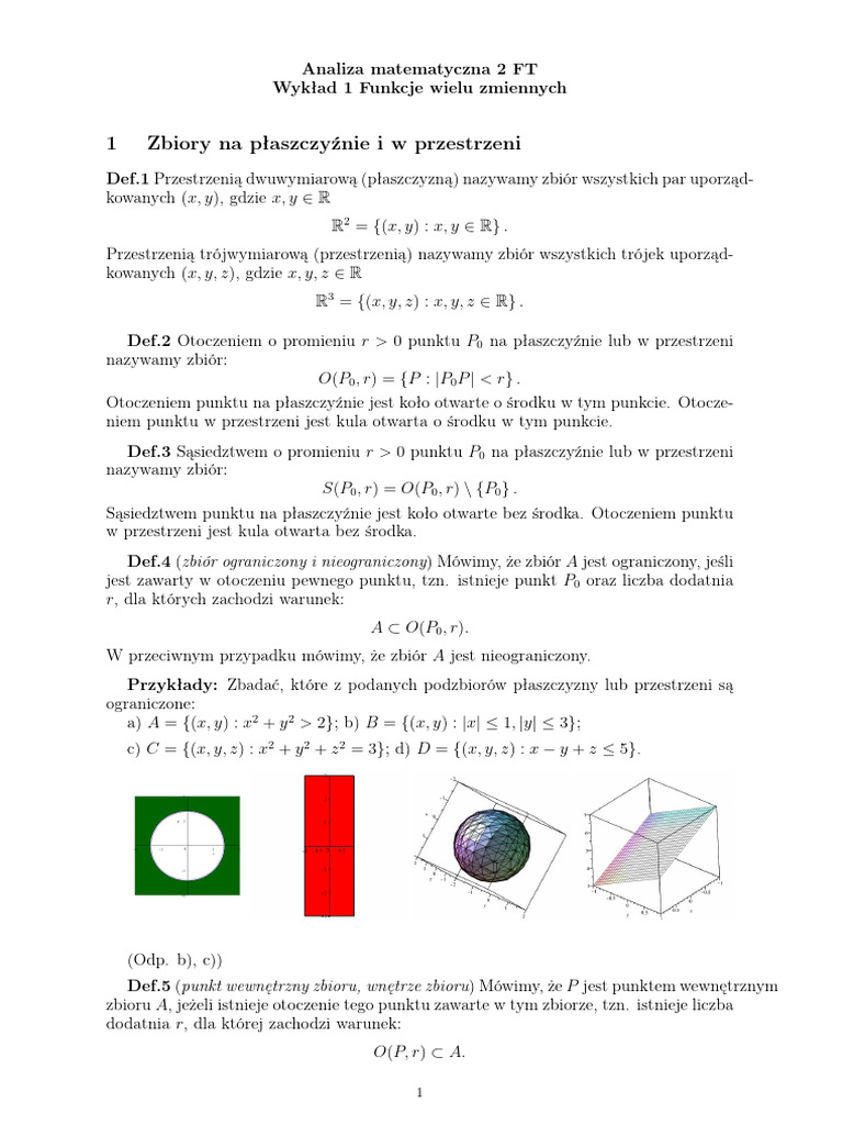 Wykład 1 - Funkcje Wielu Zmiennych - Wprowadzenie | PDF