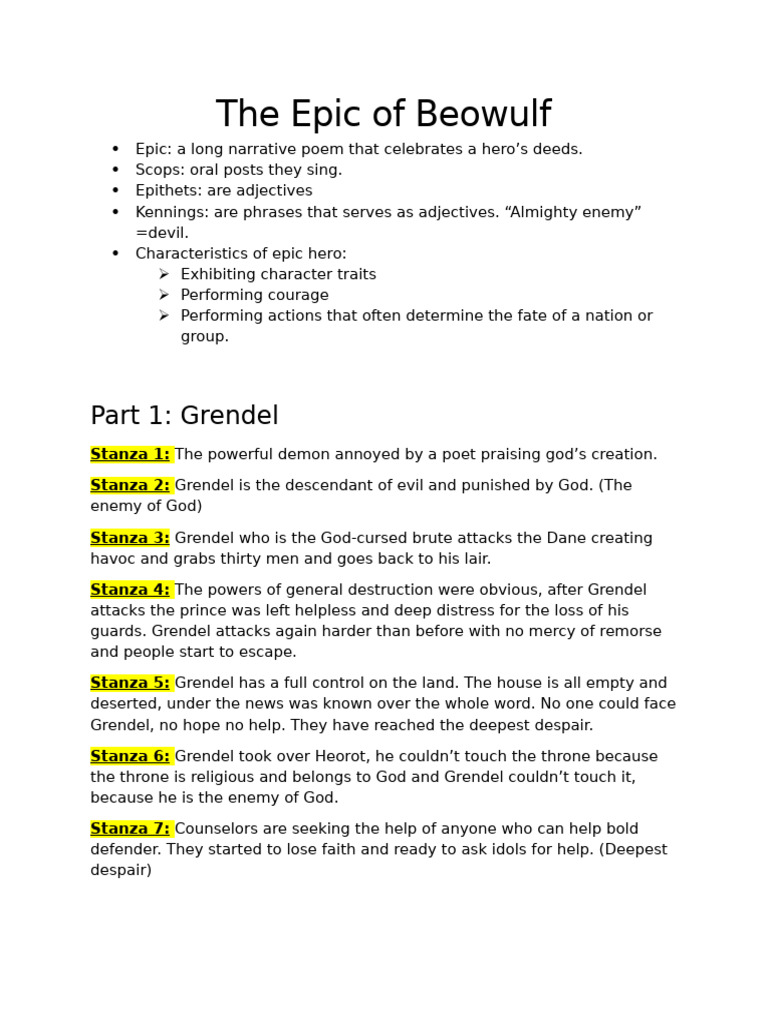 The Epic of Beowulf | PDF