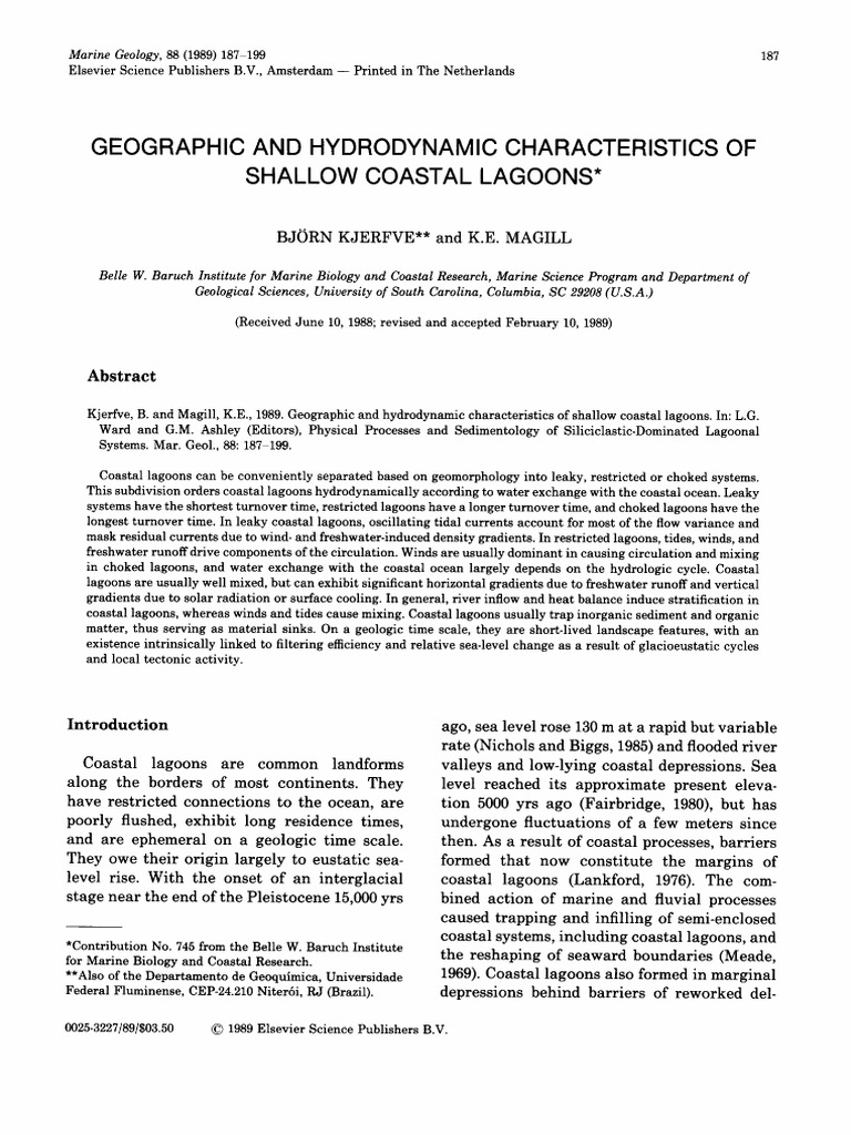 Kjerfve, B., and Magill, K. - 1989. Geographic and Hydrodynamic ...