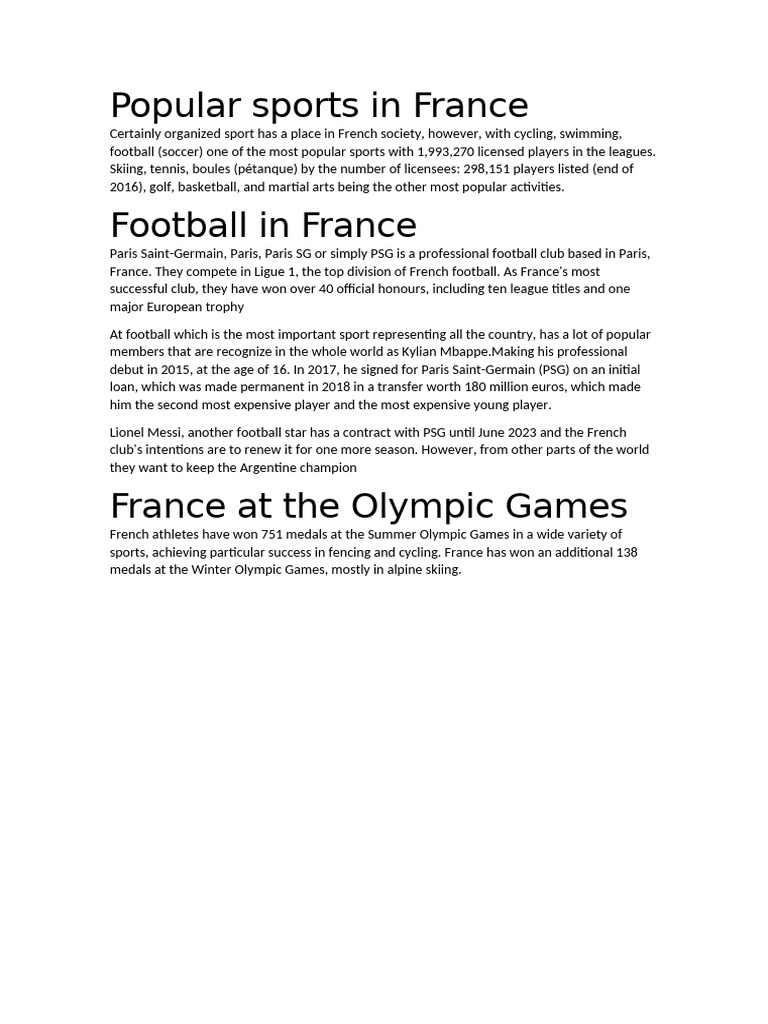 Popular Sports in France | PDF
