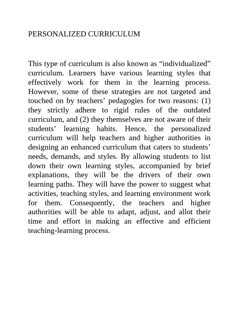 Personalized Curriculum | PDF