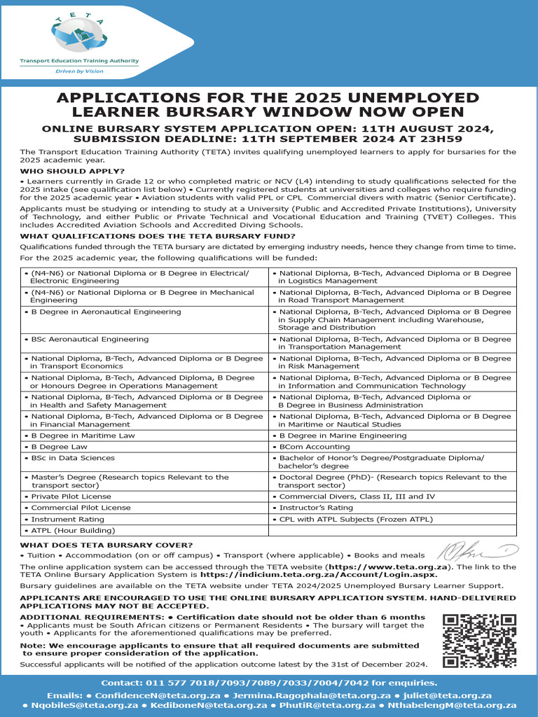 TETA Bursary Advert | PDF | Academic Degree | Diploma
