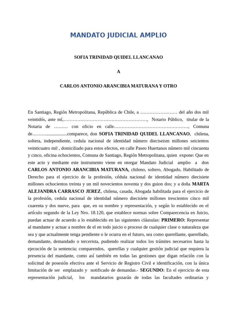 MANDATO JUDICIAL AMPLIO Sofia Quidel | PDF