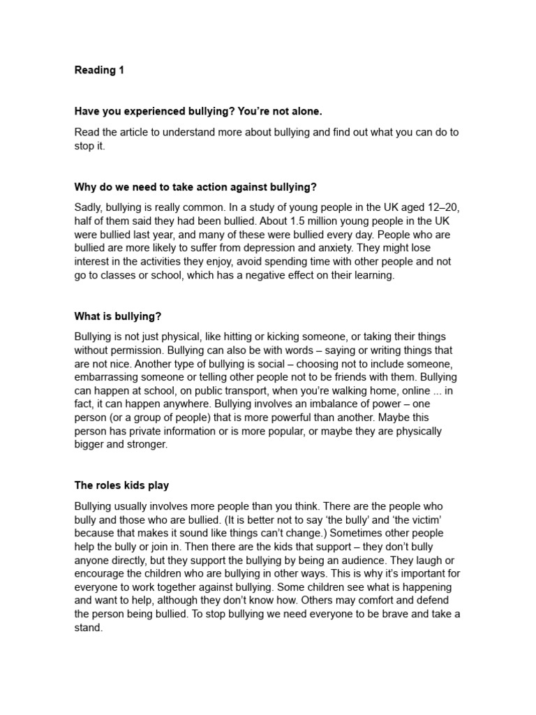 Bullying - Reading | PDF