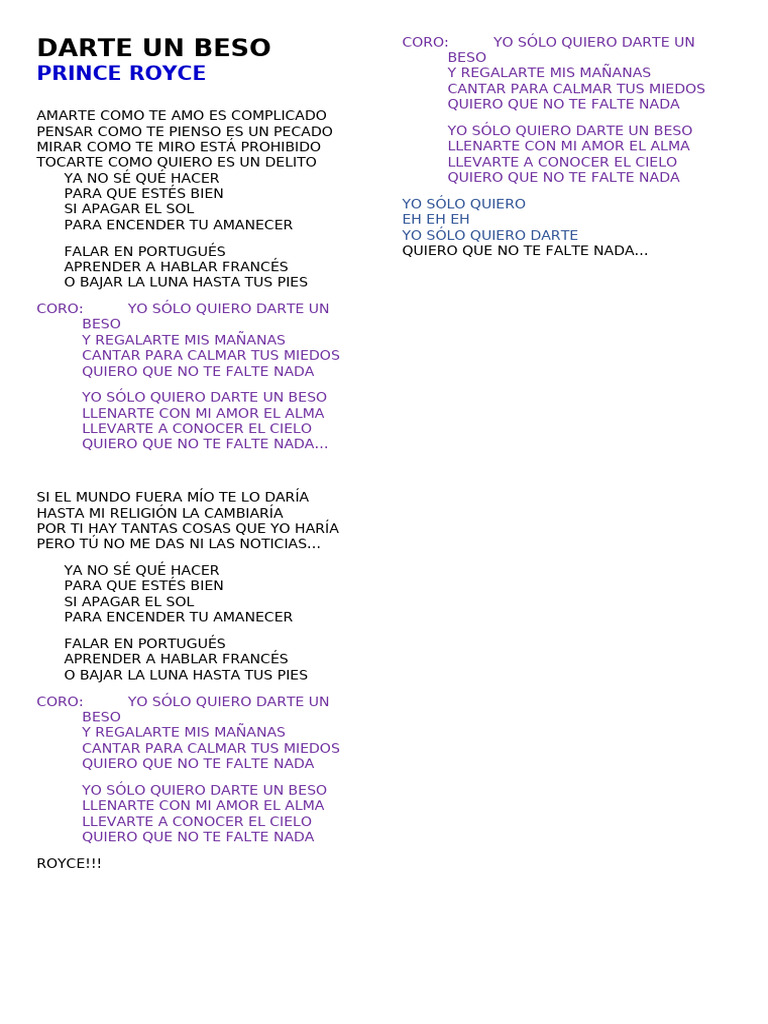 Darte Un Beso (Prince Royce) | PDF