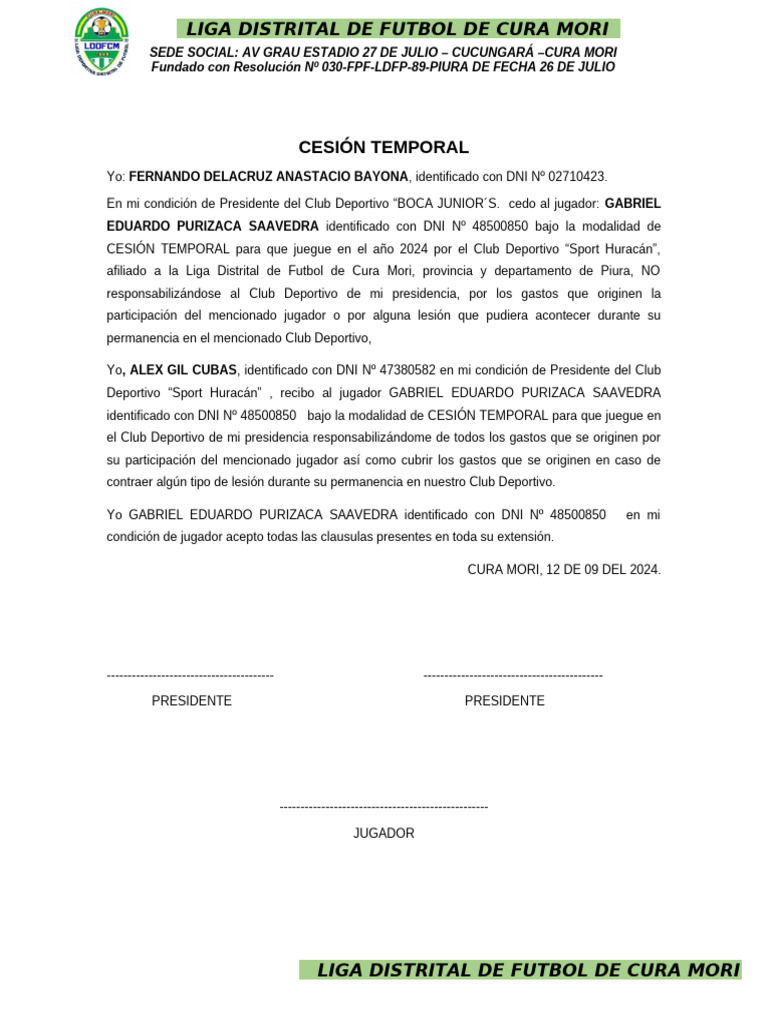 Cesión Temporal | PDF