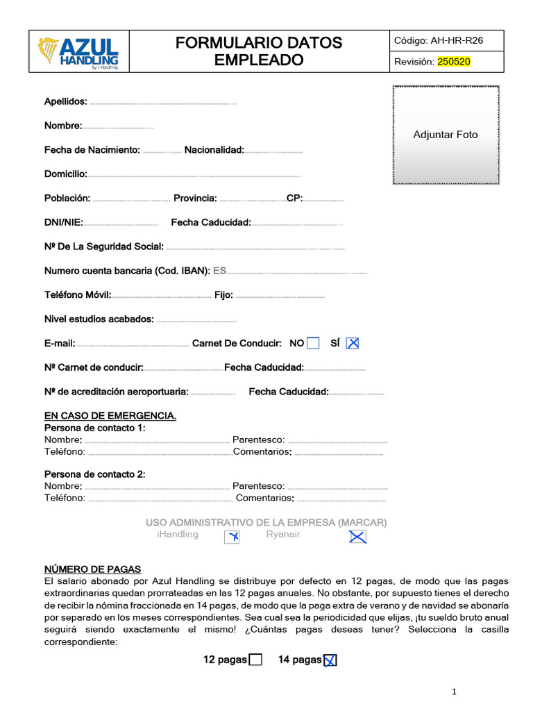 Ah-Hr-R26 Formulario Recogida Datos Empleado Azul | PDF
