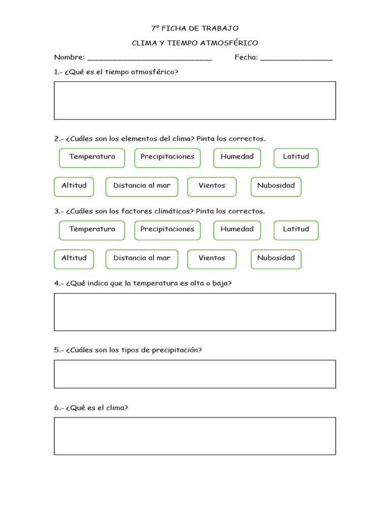 7° Ficha Clima y Tiempo Atmosférico | PDF