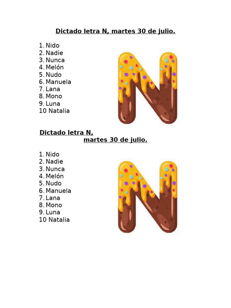 Dictado Letra N | PDF