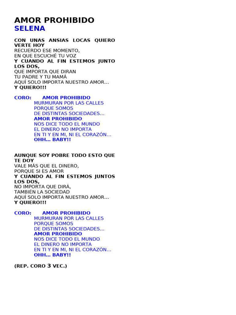 Amor Prohibido (Selena) | PDF