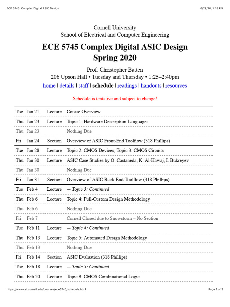 ECE 5745: Complex Digital ASIC Design | PDF