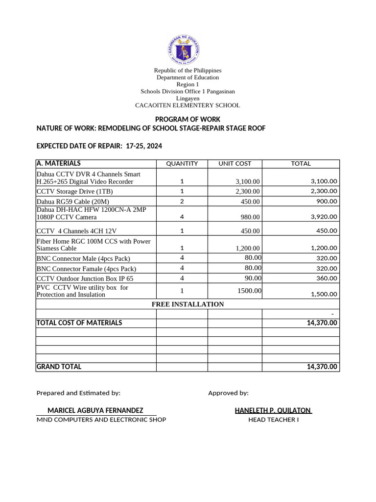 Program-of-work-CCTV | PDF