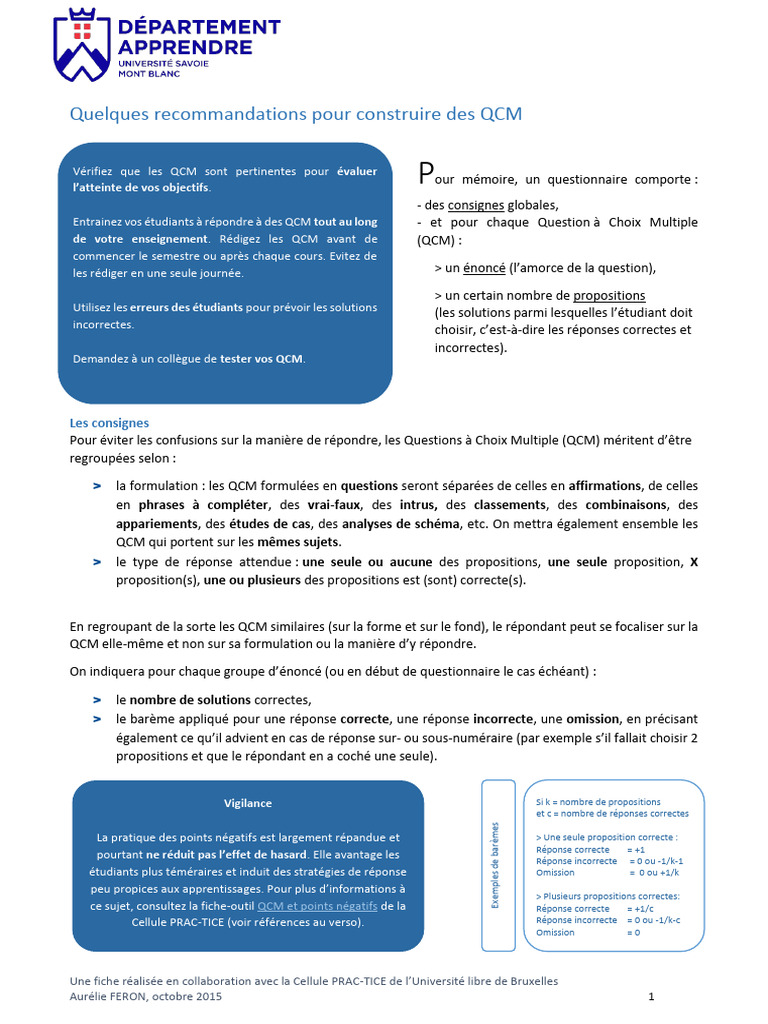 Quelques Conseils Pour Construire Des QCM | PDF