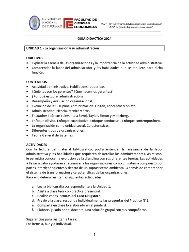 Guía Didáctica Unidad 1 - 2024 | PDF