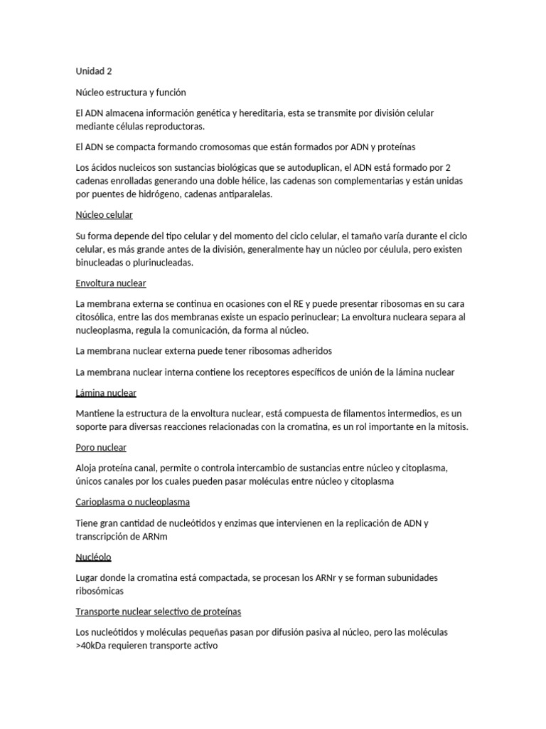 Unidad 2 Biocel | PDF | Nucleo celular | Adn