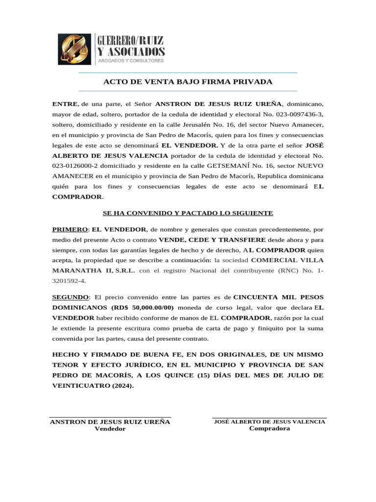 Acto de Venta de Sociedad Comercial | PDF | Política