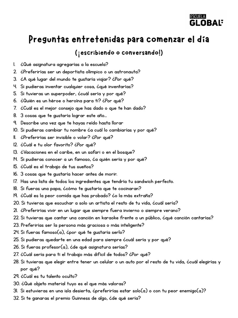 Preguntas Divertidas para Iniciar el Día | PDF | Libros para adolescentes