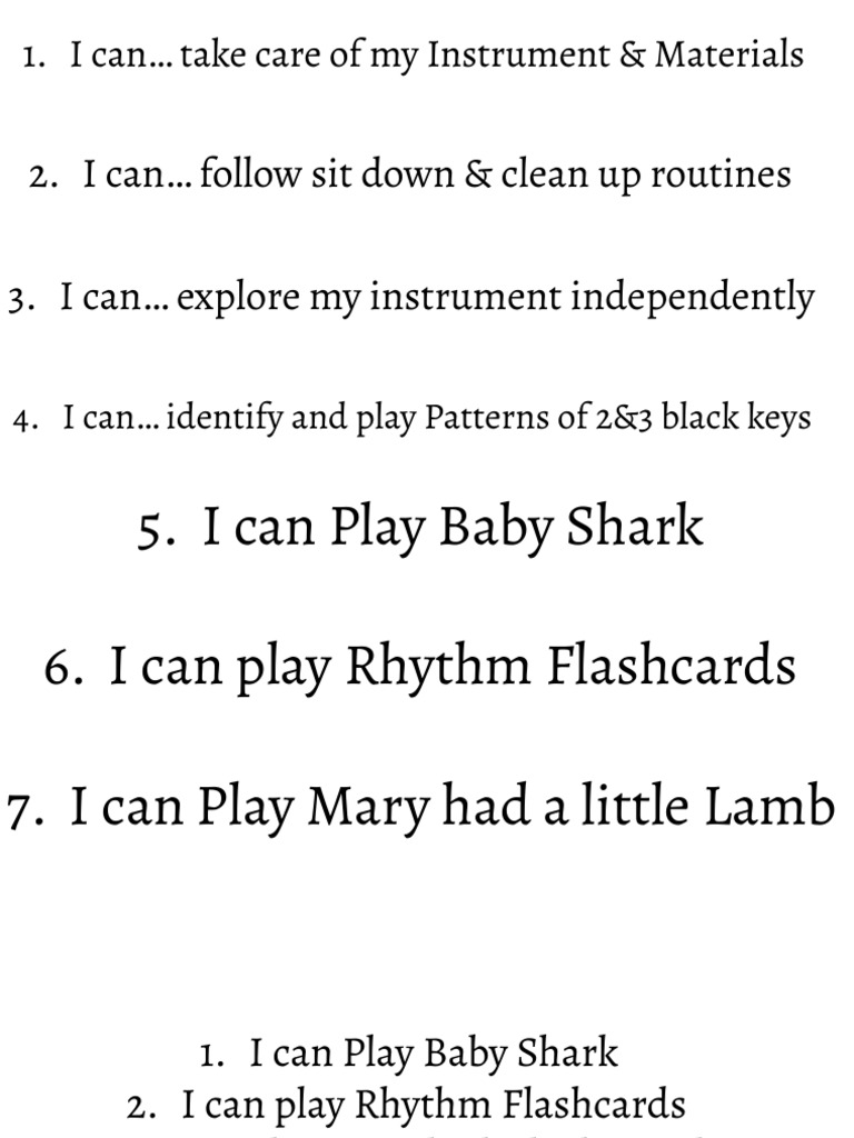 Piano Objectives and Standards by Unit | PDF