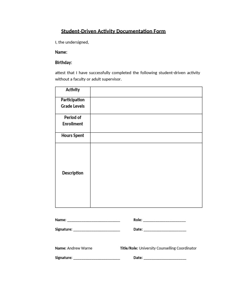 Student-Driven Activity Documentation Form | PDF