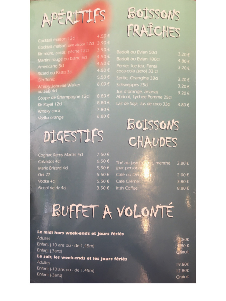 La Mer Bleue Menu La Mer Bleue | PDF