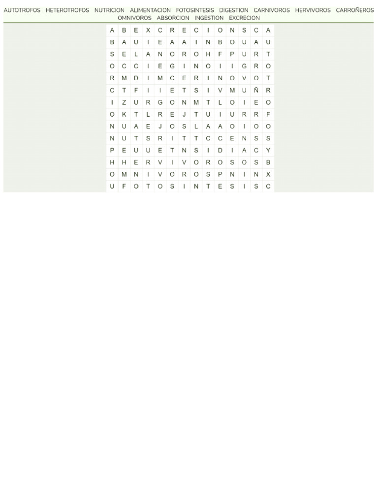 Sopa de Letras Nutricion | PDF