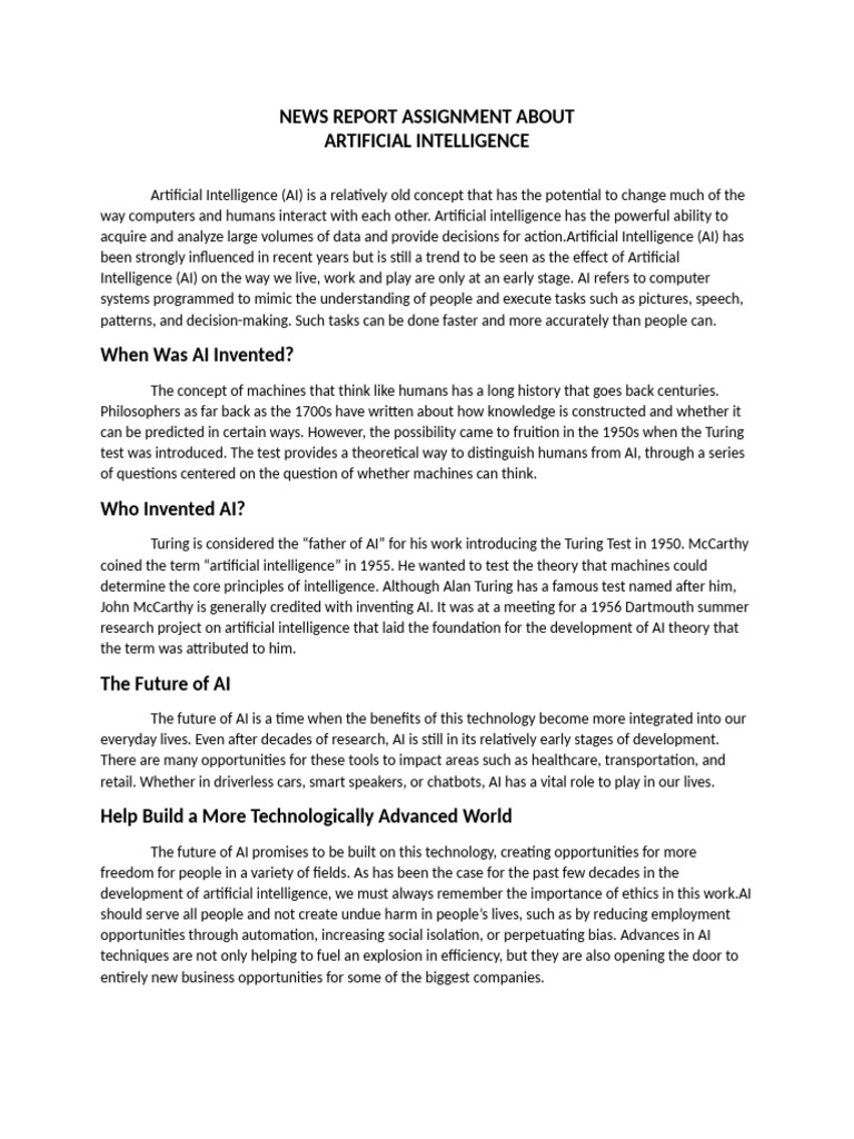 News Report Assignment About Ai | PDF