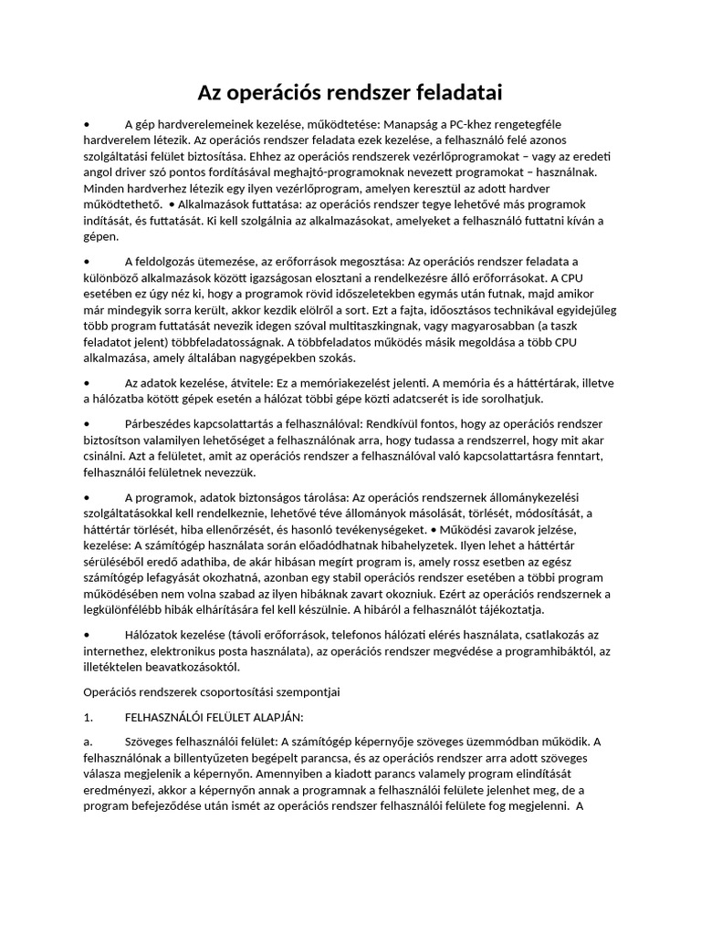 13) Az Operációs Rendszer Feladatai | PDF