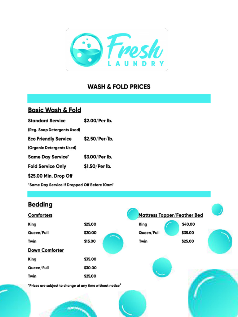 Wash and Fold Price List | PDF