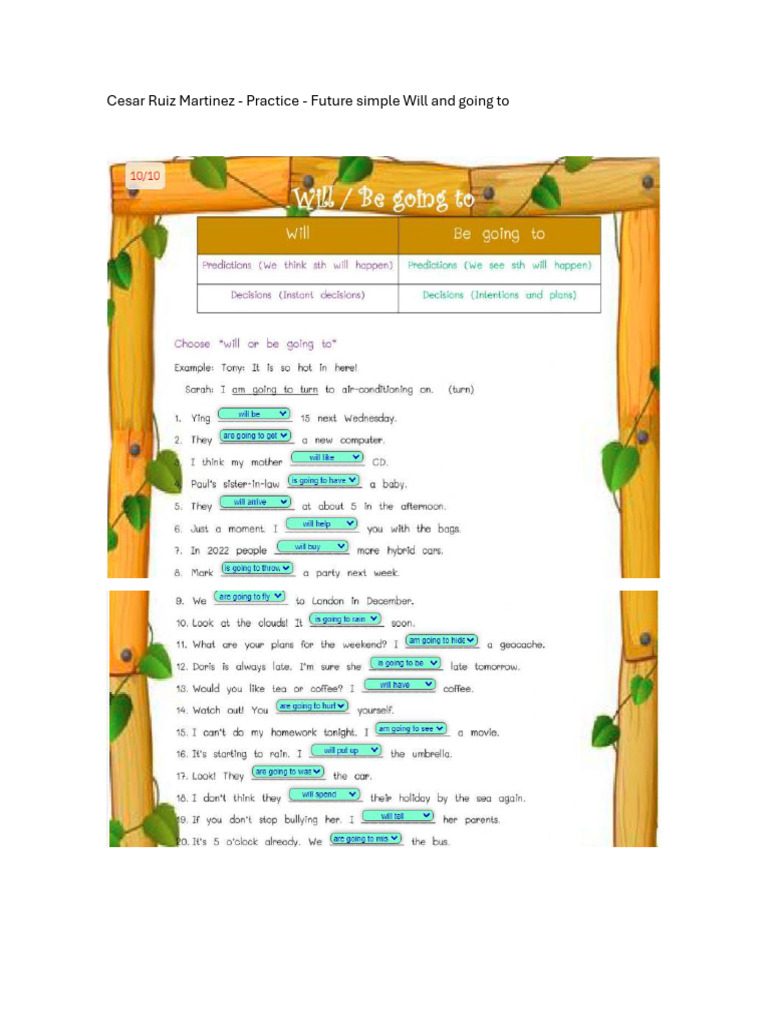 Practice - Future simple Will and going to | PDF