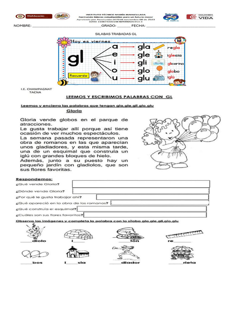tEXTO CON SILABAS TRABADAS GL 20 DE SEPTIEMBRE | PDF