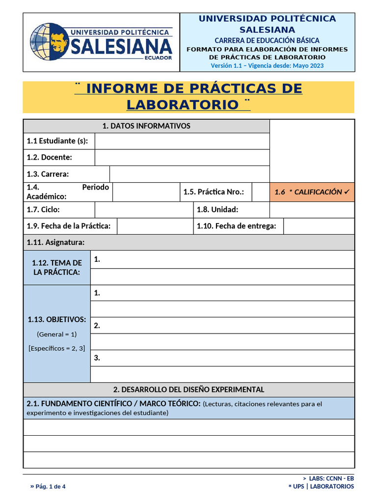 Formato Informe de PR Cticas de Laboratorio Editable | PDF