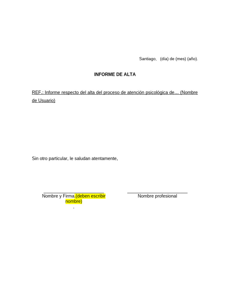 Informe Alta | PDF