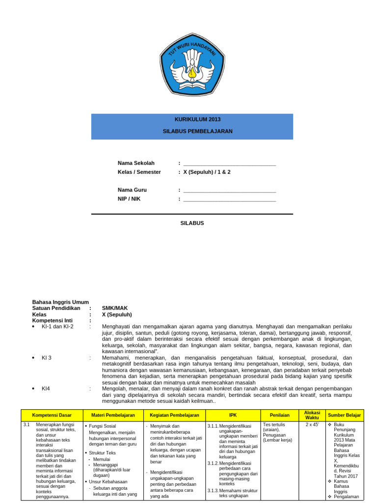 Silabus Pembelajaran Pdf