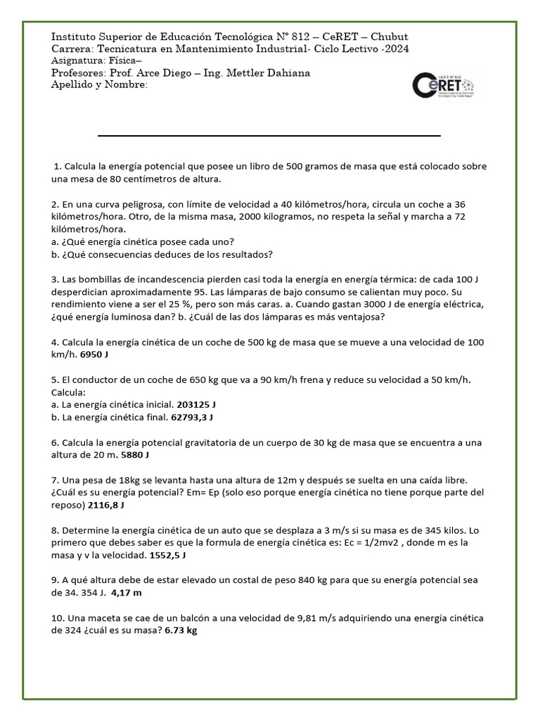 Energia Potencial y Cinetica | PDF