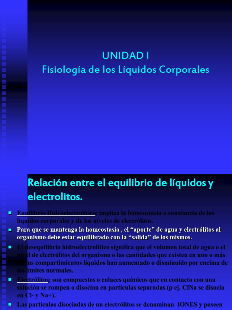 UNIDAD I Fisiología de Los Liquidos Corporales | PDF