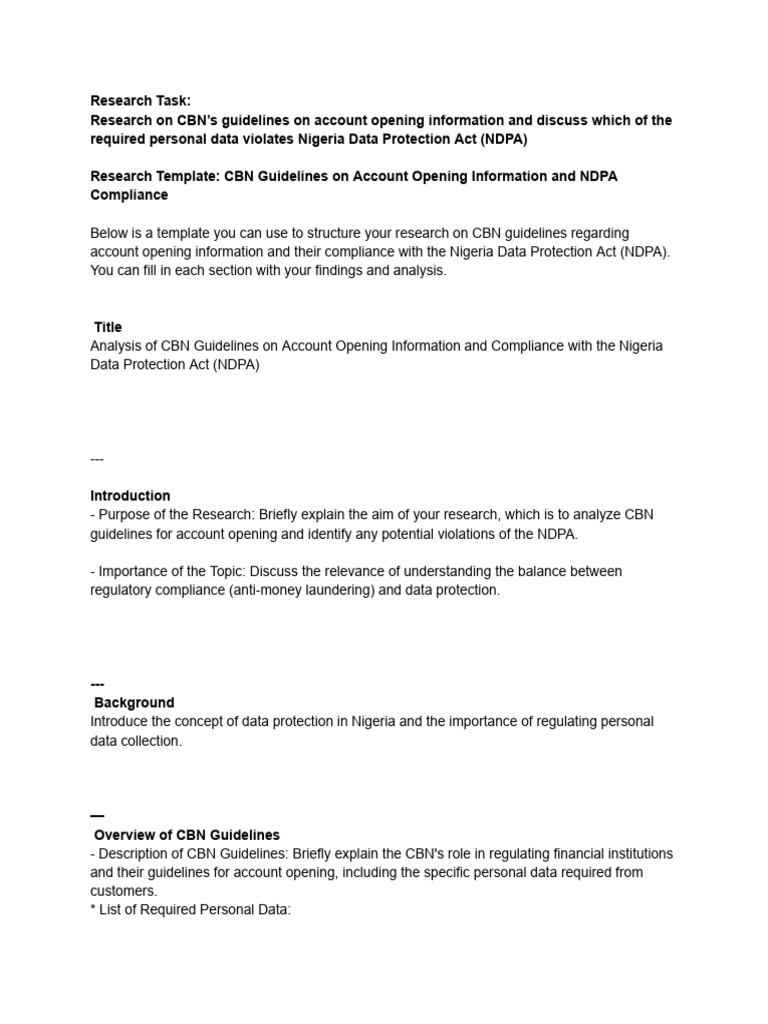 CBN Guidelines On Account Opening Information and NDPA Compliance | PDF