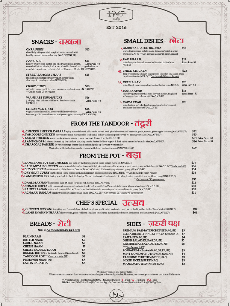 1947 Eatery Food Menu | PDF