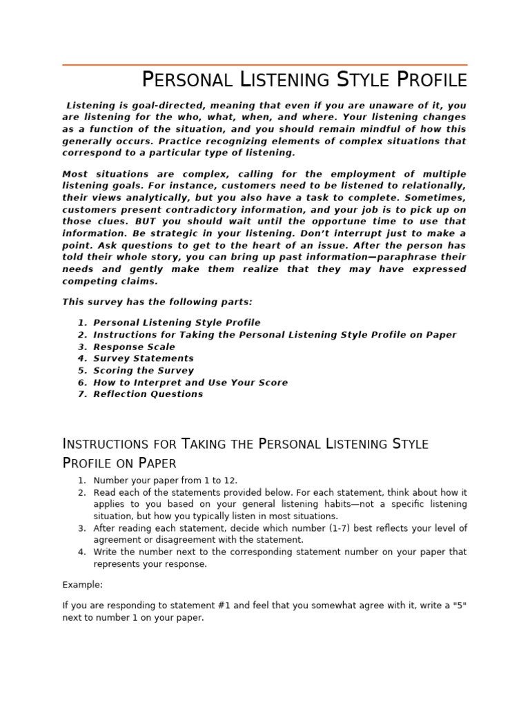 Personal Listening Style Profile | PDF