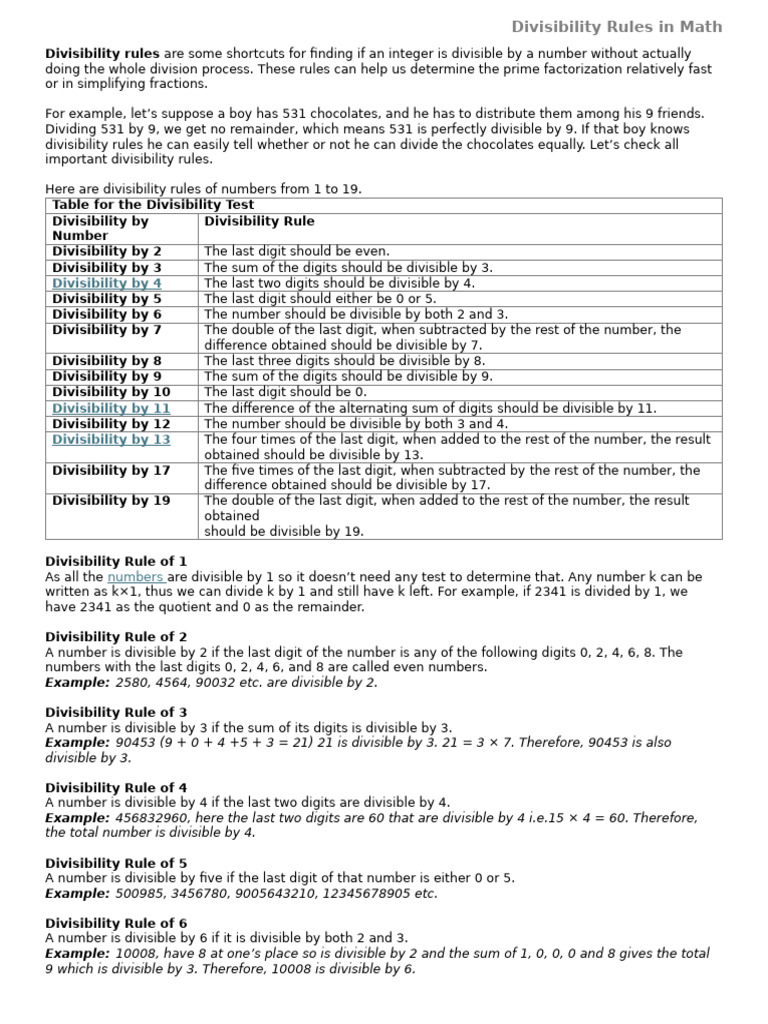 Divisibility Rules in Math | PDF