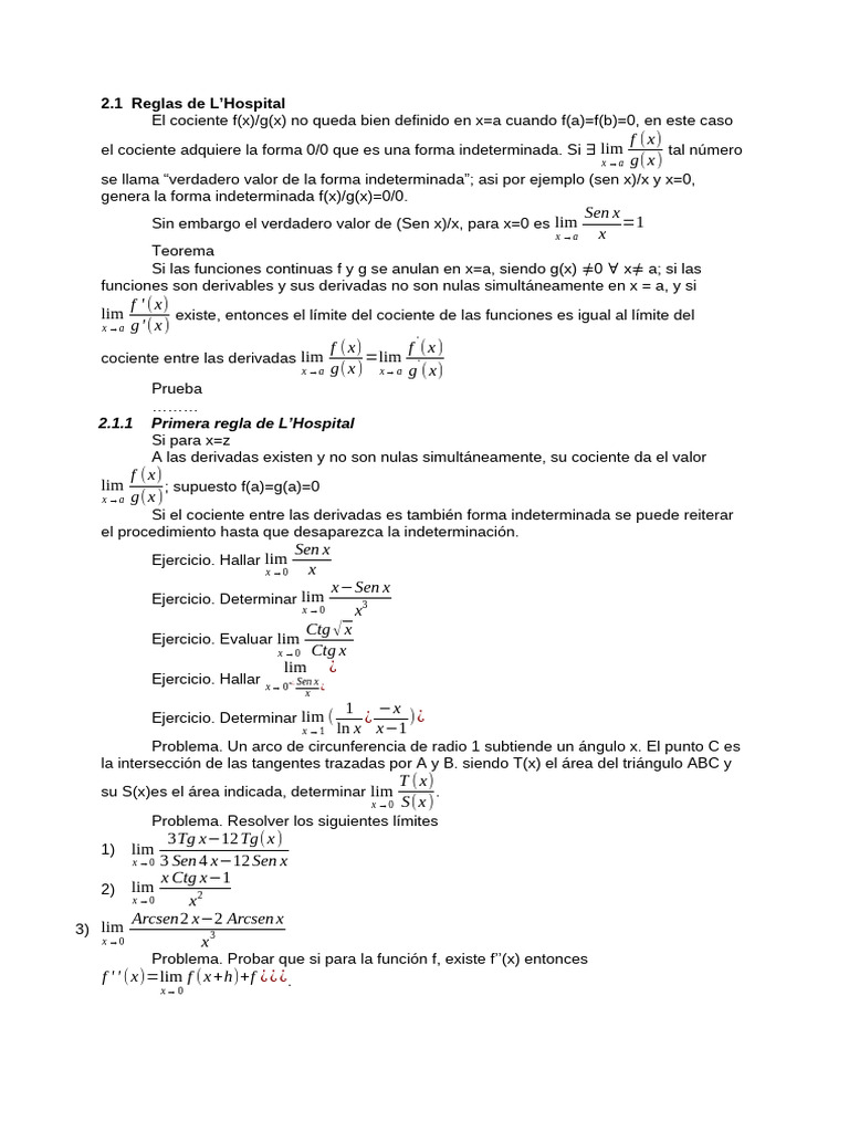 Reglas de L'Hospital y Límites Matemáticos | PDF | Asíntota | infinito